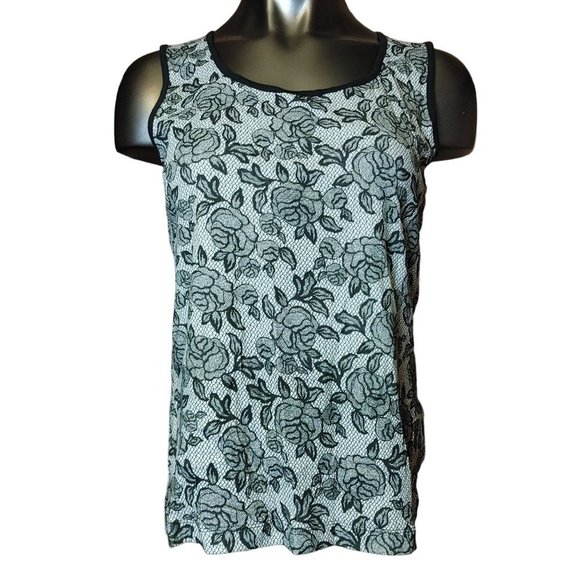 White Stag | Tops | White Stag Womens M White Black Cotton Floral Lace Tank Sleeveless Top ...